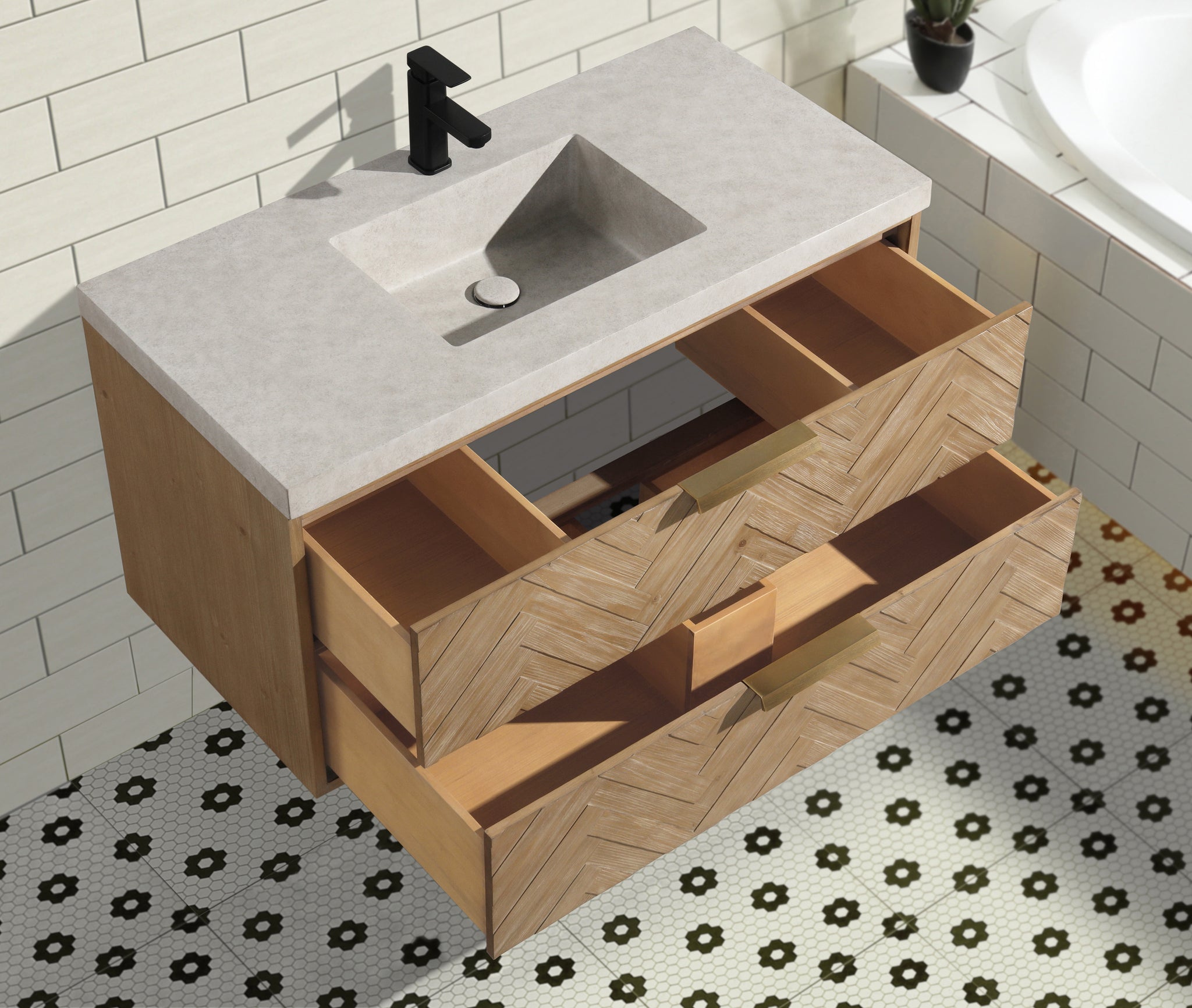 Carlsbad 42" Floating Bathroom Vanity Weathered Fir – Ari Kitchen & Bath